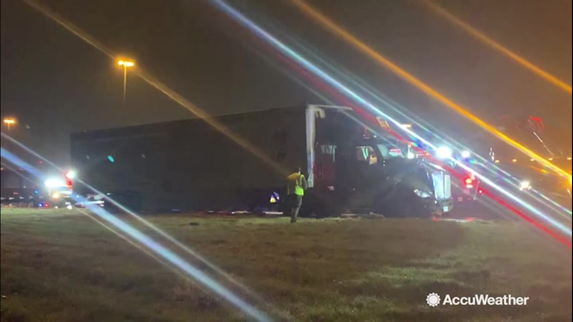 Wind tossed truck finally set upright | 12newsnow.com