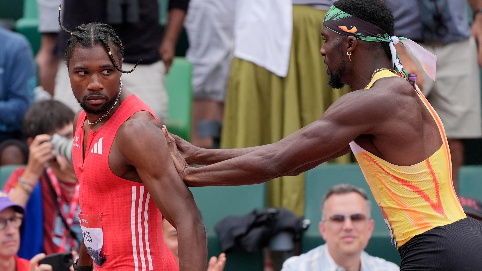 Noah Lyles shoved by Bednarek after win in 200 meters at US ...