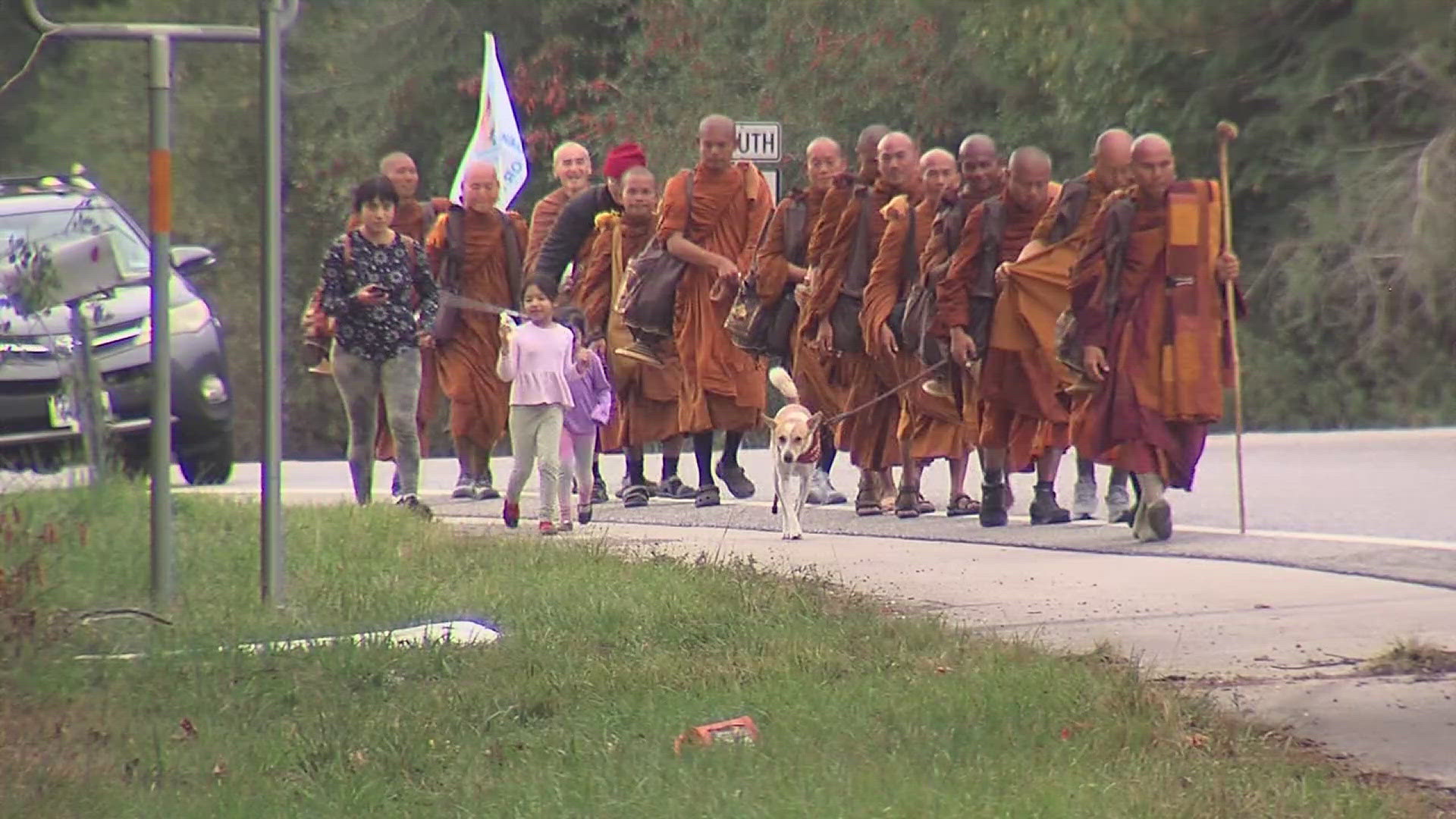 Buddhist monks on 'Walk for Peace' arrive in Kountze on day 30 of their journey | 12newsnow.com