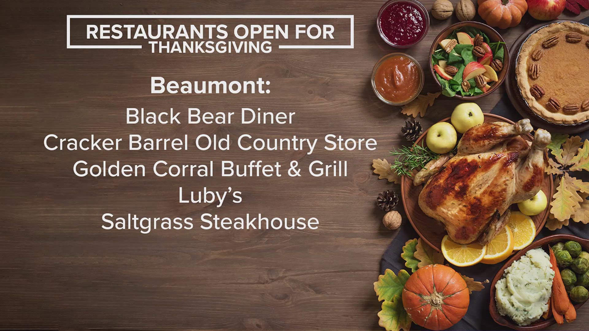 Where to eat on Thanksgiving Day in Southeast Texas | 12newsnow.com
