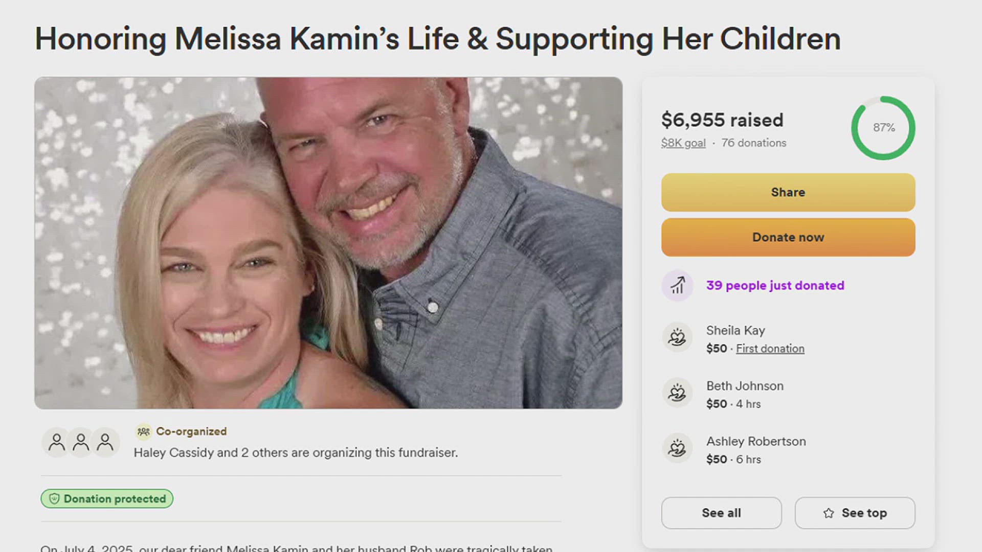 GoFundMe launched for Rob and Melissa Kamin's children | 12newsnow.com