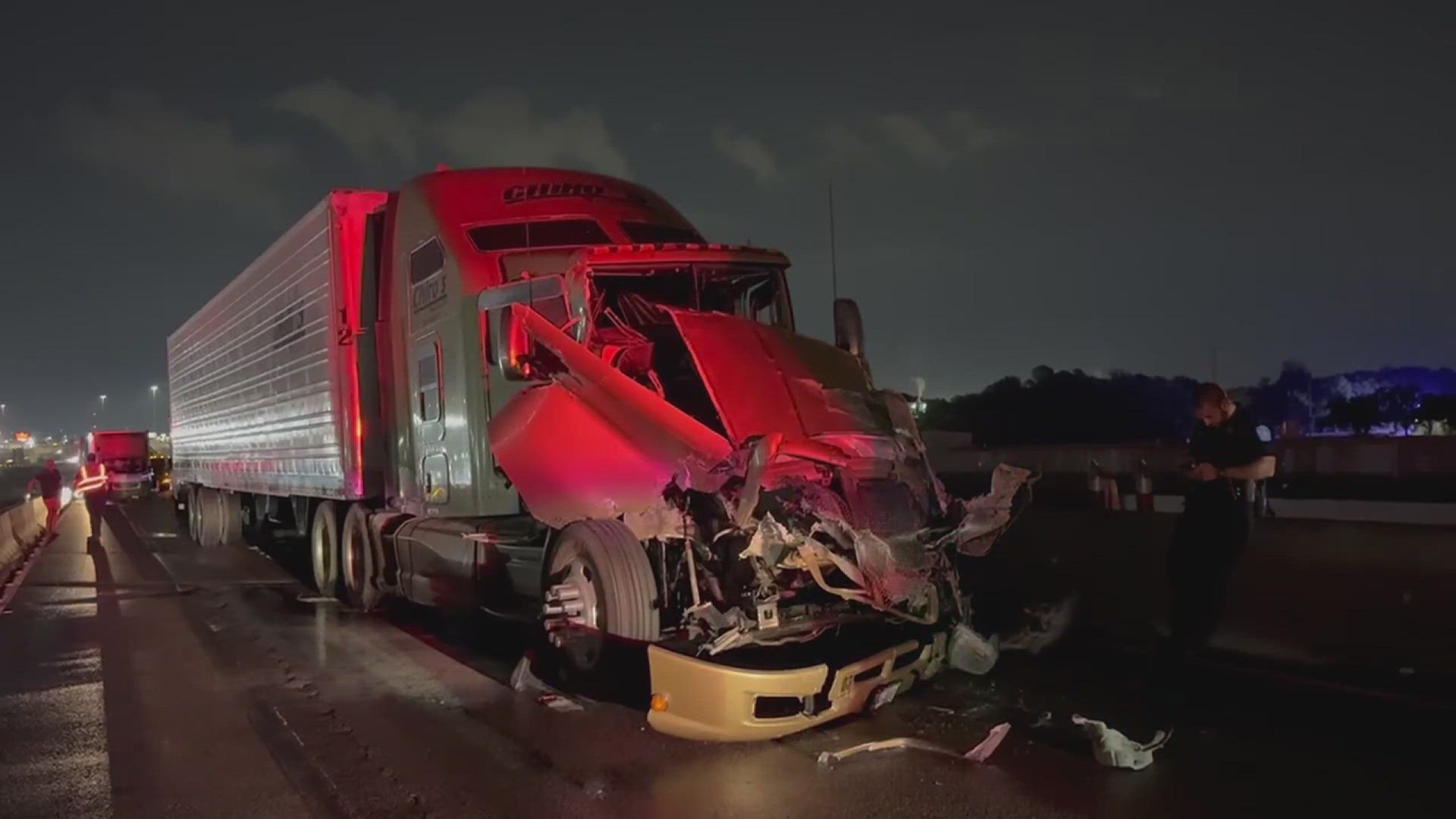 Chain reaction wreck involving five vehicles late Thursday night along I-10 west in Beaumont ...
