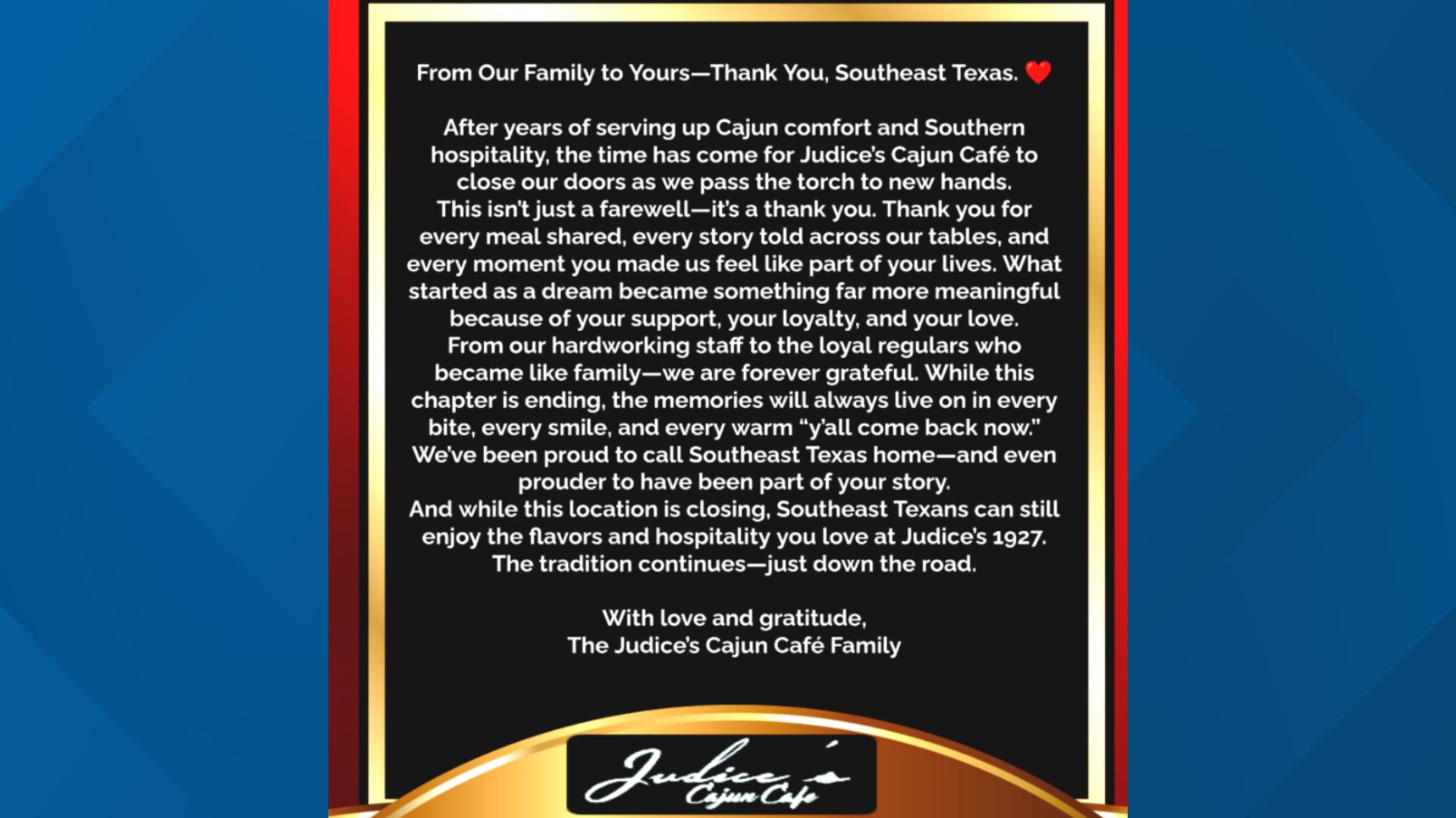 Local favorite Judice's Cajun Café bids farewell to Bridge City ...