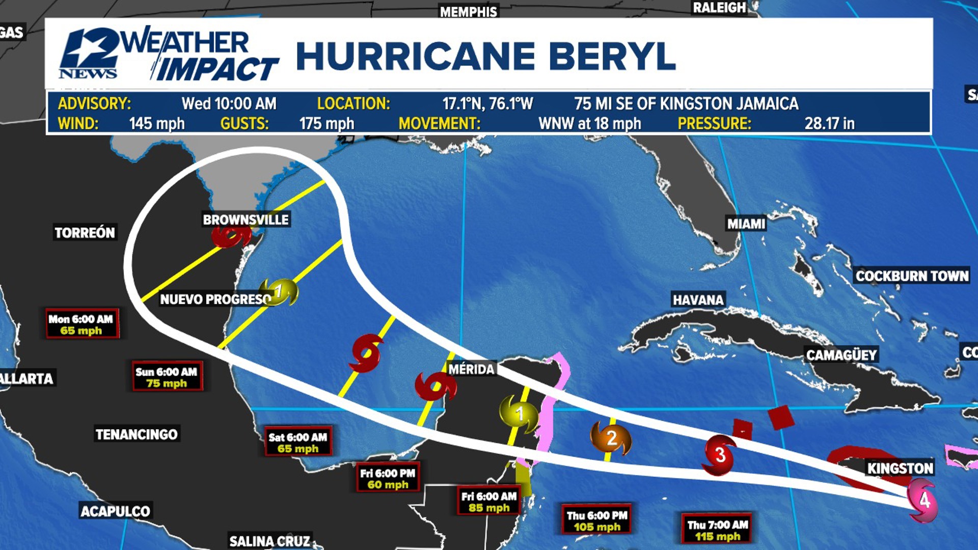 Hurricane Beryl heads for Jamaica on Wednesday as a category 4 storm ...