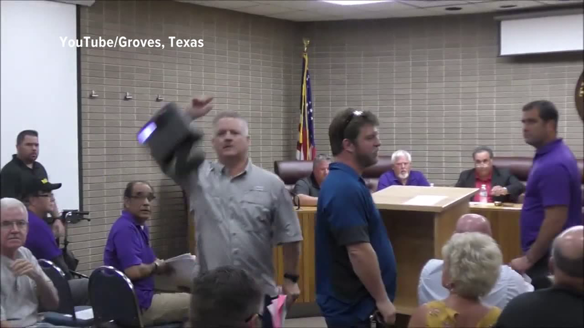 Caught on video: Groves mayor tosses camera toward man during city ...