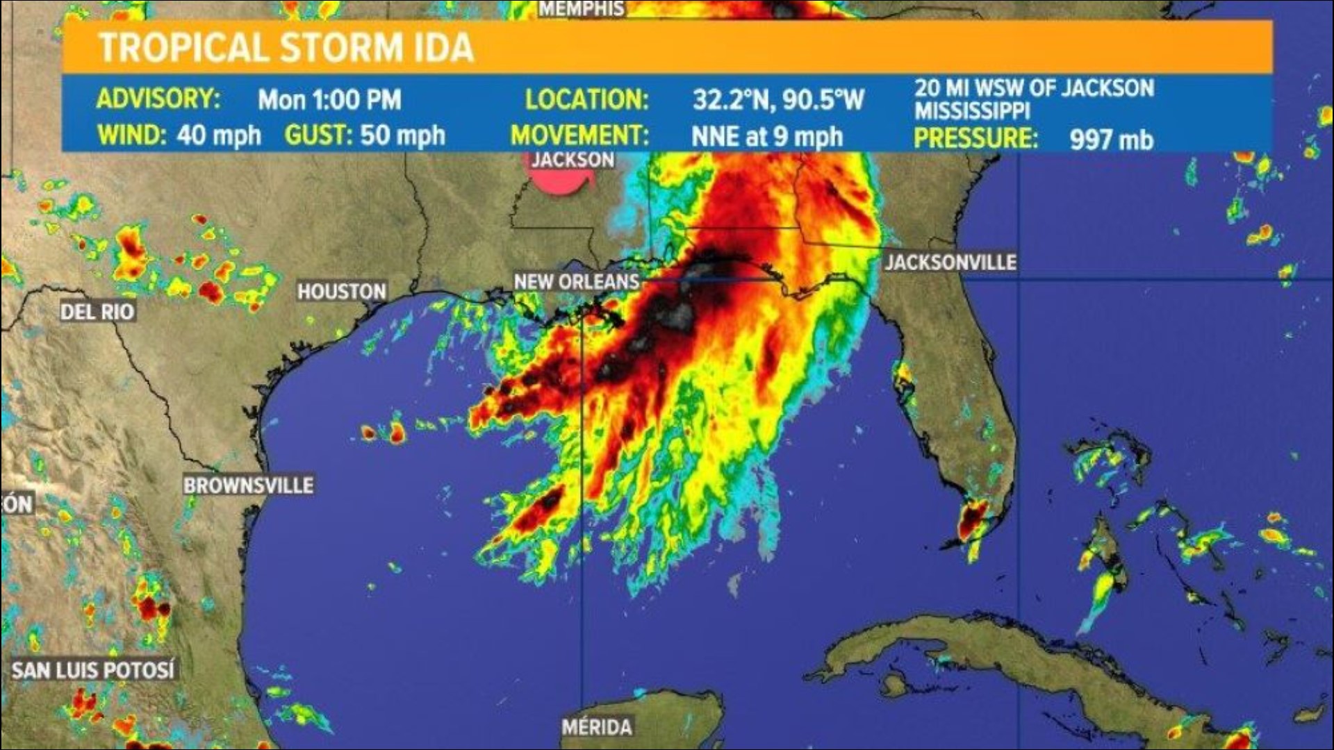 Ida Now A Tropical Storm Moving Over Southwest Mississippi