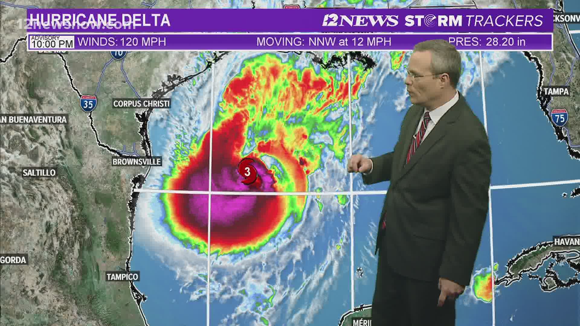 Hurricane Delta will continue toward coast overnight, winds now at 120 ...