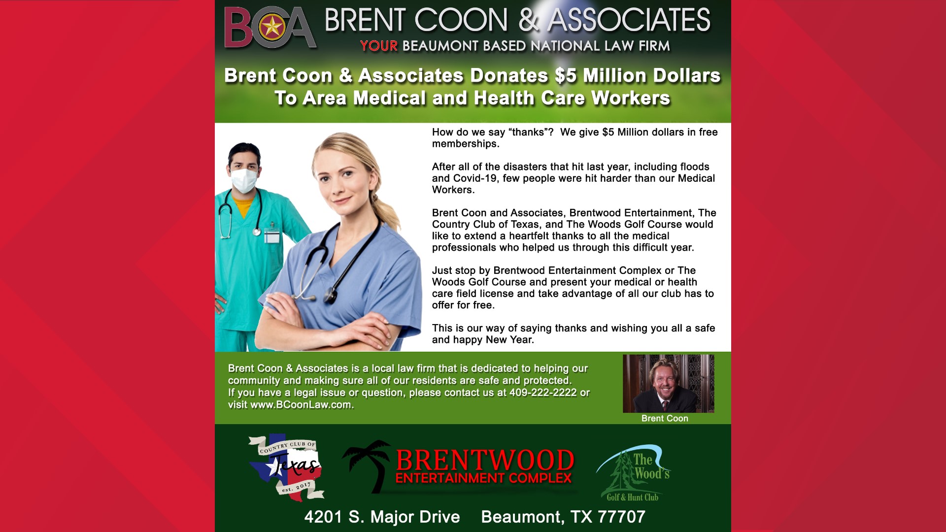 Brent Coon & Associates giving back healthcare community | 12newsnow.com