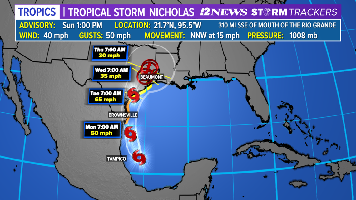 Tropical Storm Nicholas expected to make landfall in the central Texas ...
