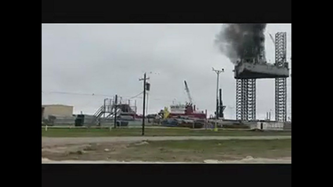 Explosion atop a burning oil rig at a Sabine Pass shipyard | 12newsnow.com