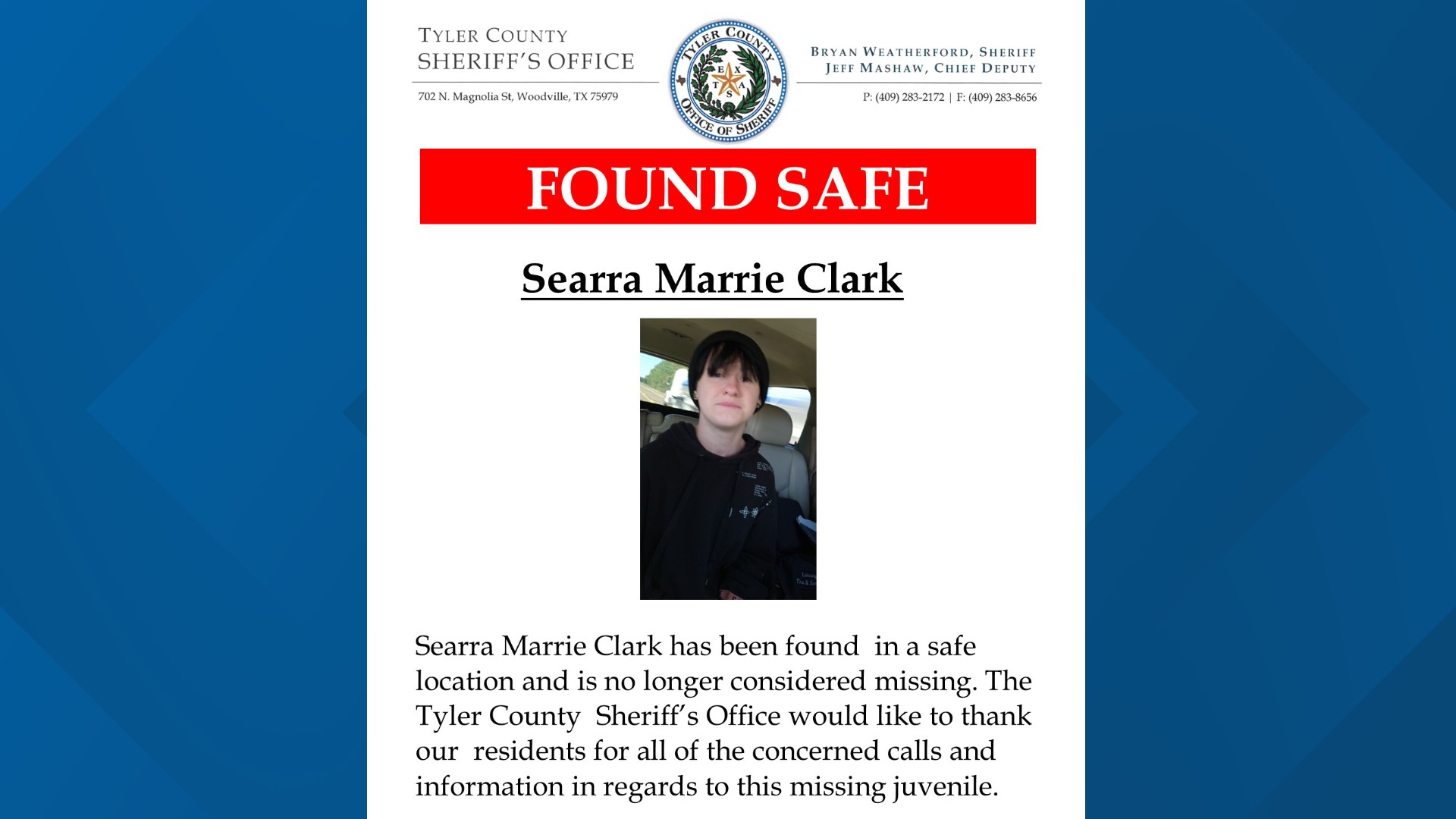 Tyler County teen found safe after reported missing | 12newsnow.com