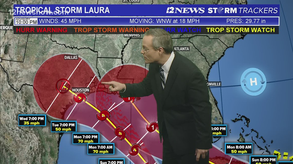 12News StormTrackers: Tropical Storm Laura + Marco projected path ...